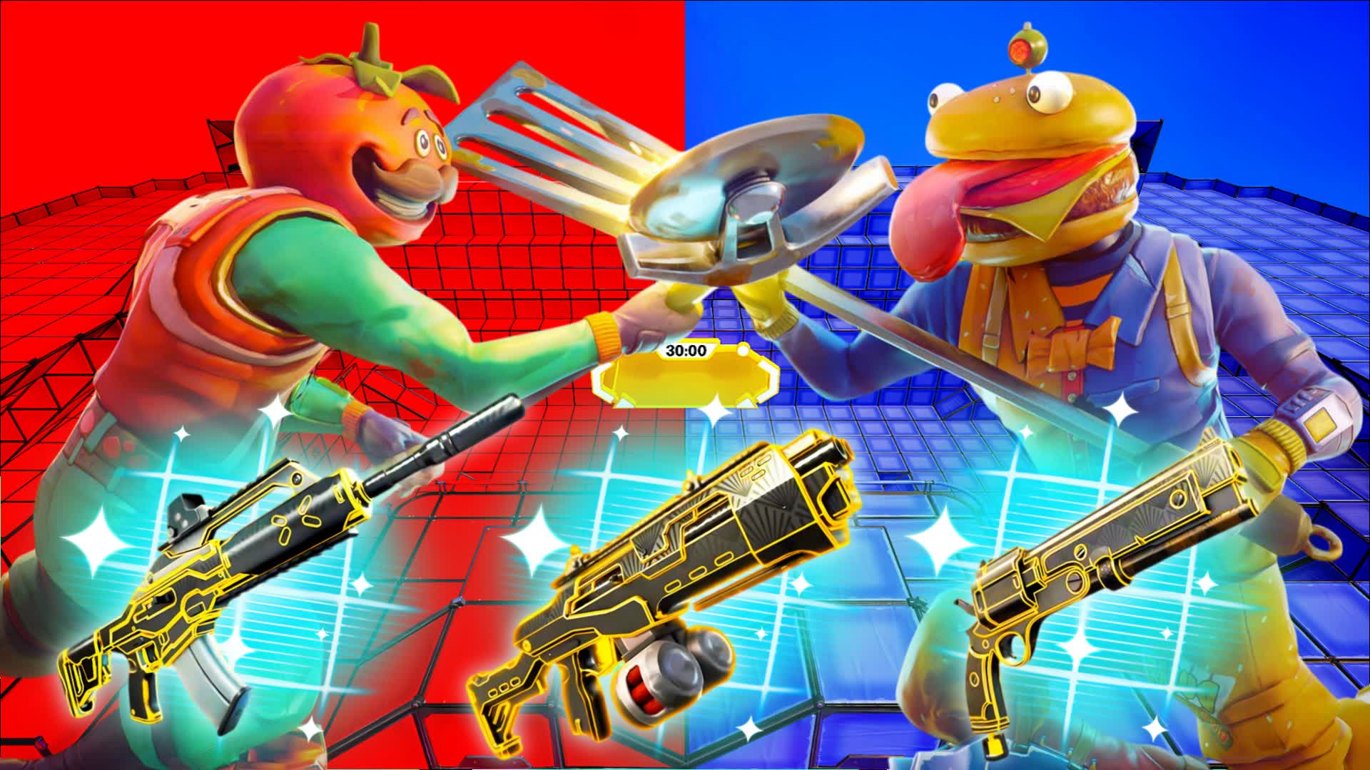 TOMATO VS BURGER 🏆 RED VS BLUE 🔴🔵 0860-5108-3381 من ابتكار shbu - Fortnite