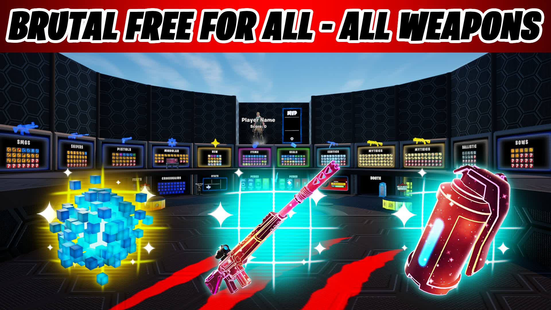 BRUTAL FREE FOR ALL - ALL WEAPONS 3404-8598-7469 by h6d6s - Fortnite Creative Map Code - Fortnite.GG