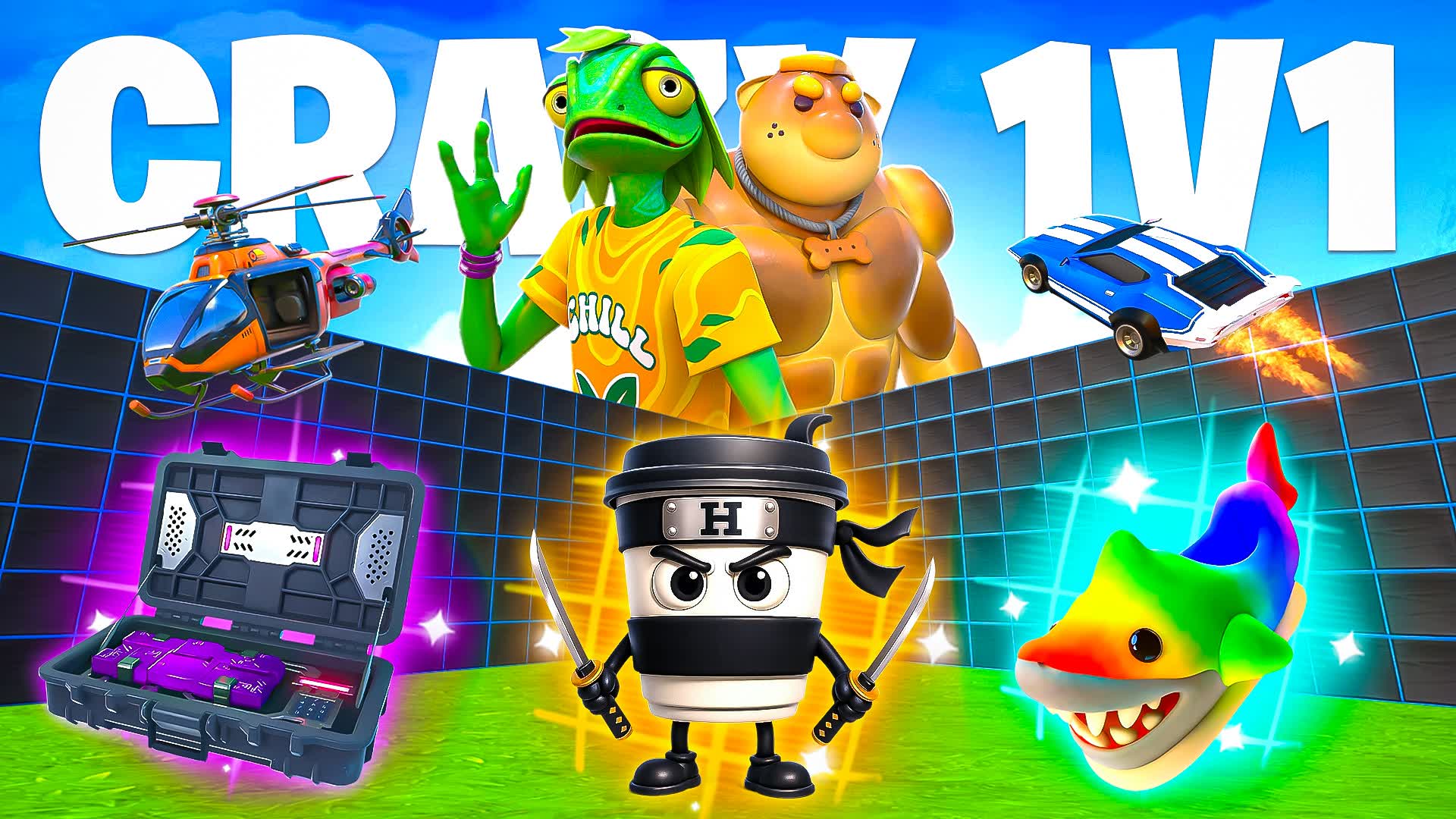 CRAZY 1V1 FFA - ALL GUNS & RIDES (3256-2350-0756) by hozzy - Fortnite Creative Map - FCHQ.io