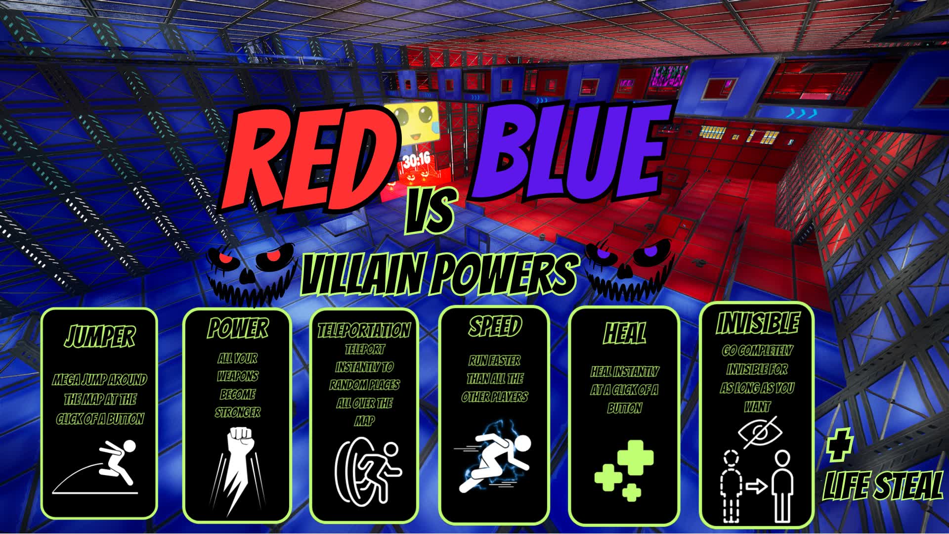 Play 🆕Red VS Blue-Villain Powers🔥 - 4692-1400-3295 | Fortnite Zone