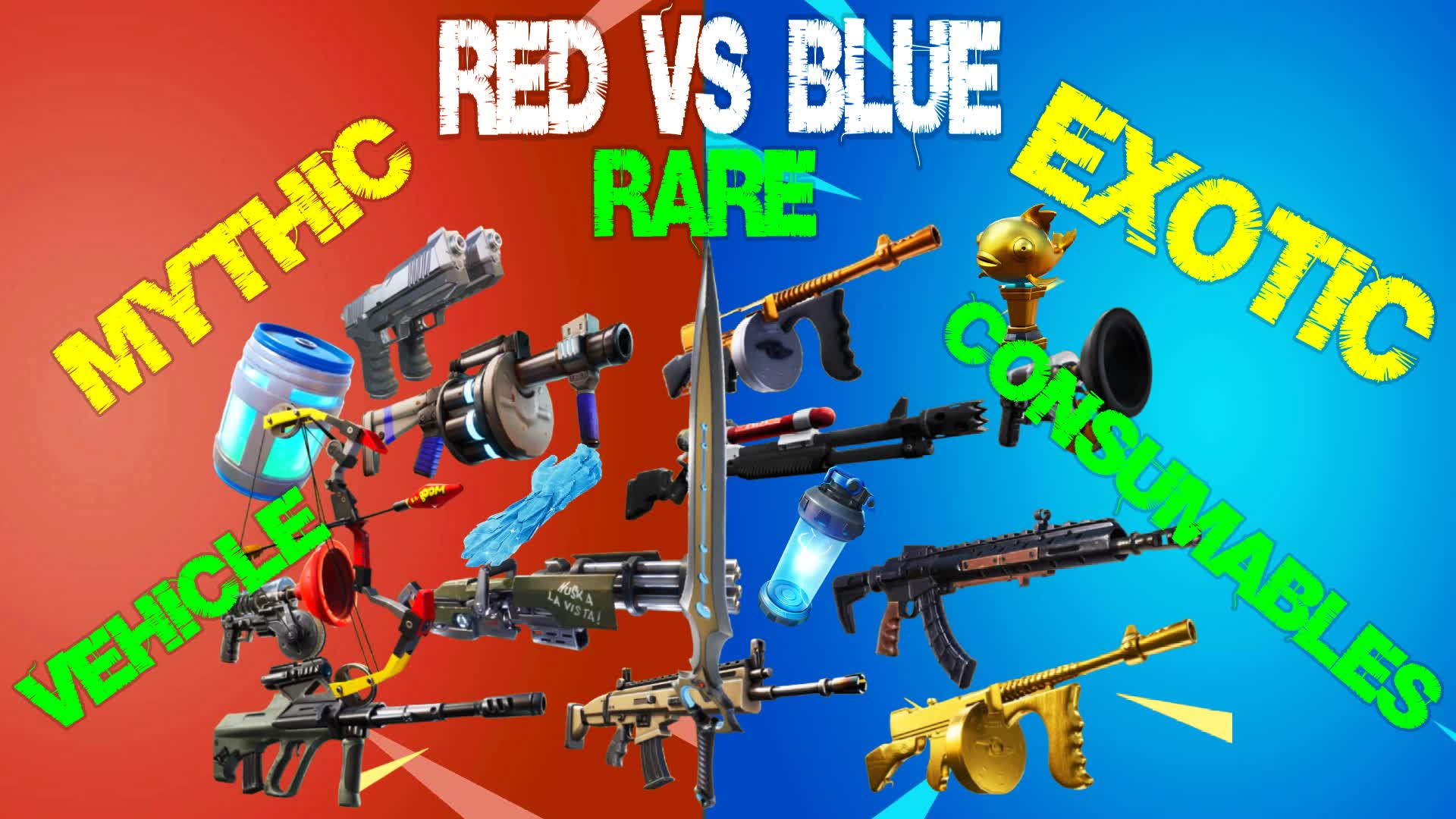 🧨ALL MYTHIC🔥 EXOTIC 🔴RED VS🔵 BLUE 9199-9809-5804 by zpo - Fortnite Creative Map Code - Fortnite.GG